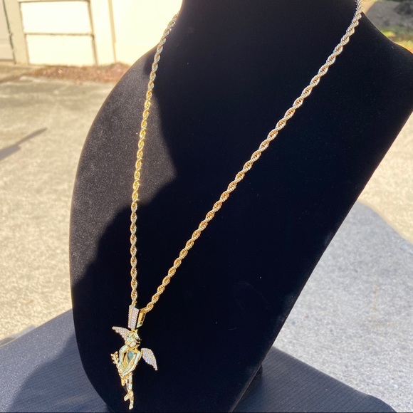 Accessories | Gold Chain Rope Chain 4mm And Icy Angel Pendant Set ...
